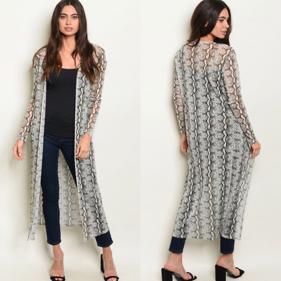 Tops | Olive Snake Animal Print Long Duster Cardigan | Poshmark